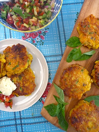 Delicious Southern Corn Cakes Recipe with Fresh Salsa and Whipped Feta ...